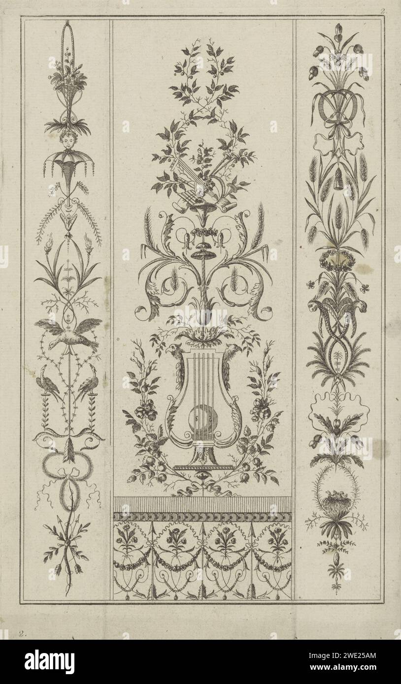 Arabesque Met Harp, Joseph Gleich, 1780 - 1830 print Three pilasters ...