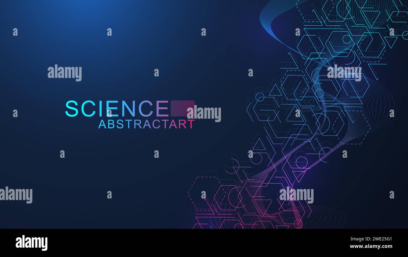 Modern scientific background with hexagons, lines and dots. Wave flow ...