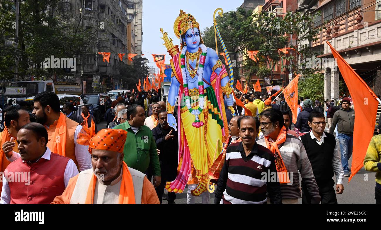 KOLKATA, INDIA - JANUARY 22: People carry cut-out of Lord Ram in ...