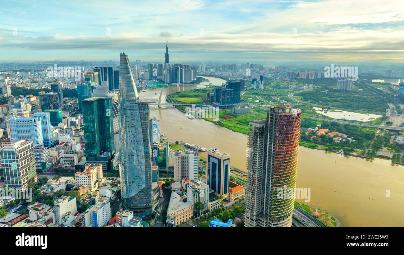 Aerial view of a Ho Chi Minh city with development buildings ...