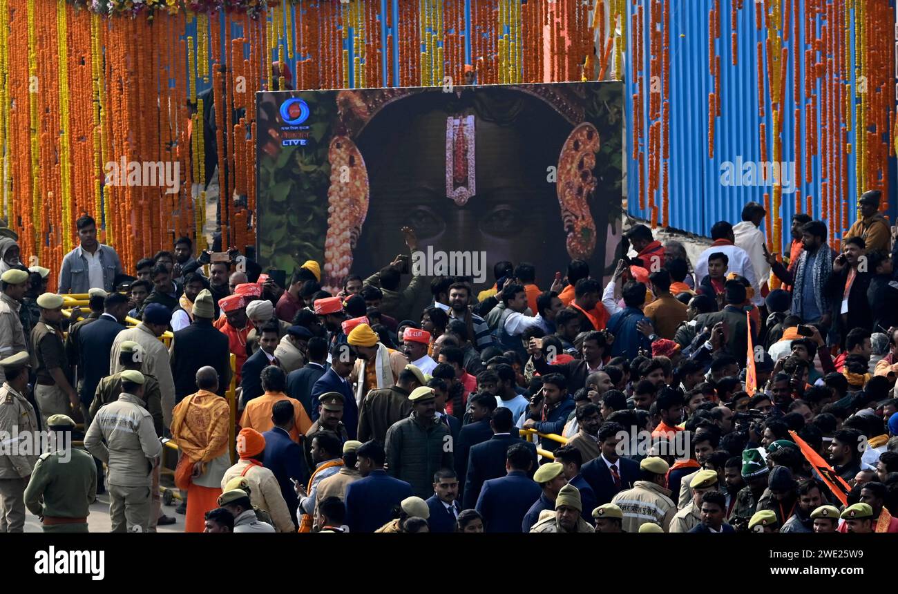 AYODHYA, INDIA - JANUARY 22: Thousand of devotees came from various ...