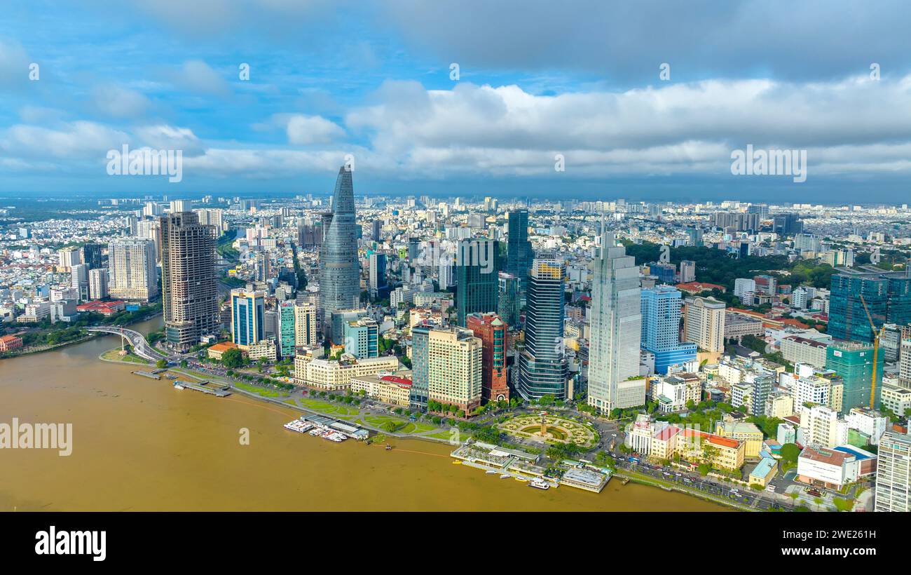 Aerial view of a Ho Chi Minh city with development buildings ...
