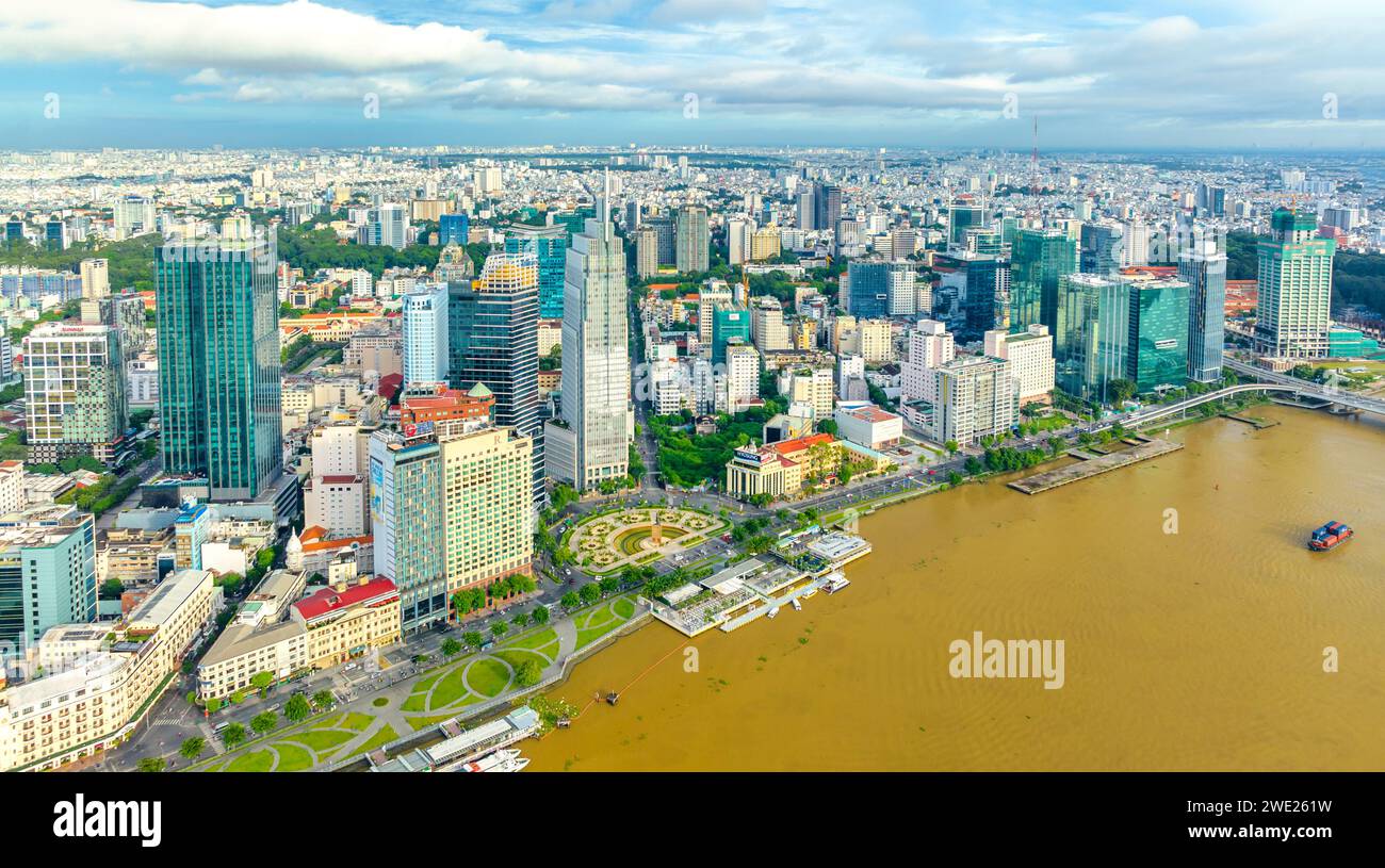 Aerial view of a Ho Chi Minh city with development buildings ...