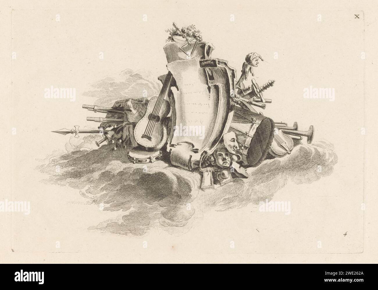 Cartouche Met Muziekinstrumenten, Louis Germain, Jacques-François ...