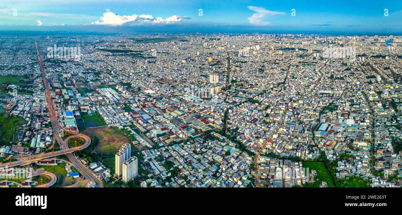 Aerial view of Saigon cityscape at evening in Southern Vietnam. Urban ...
