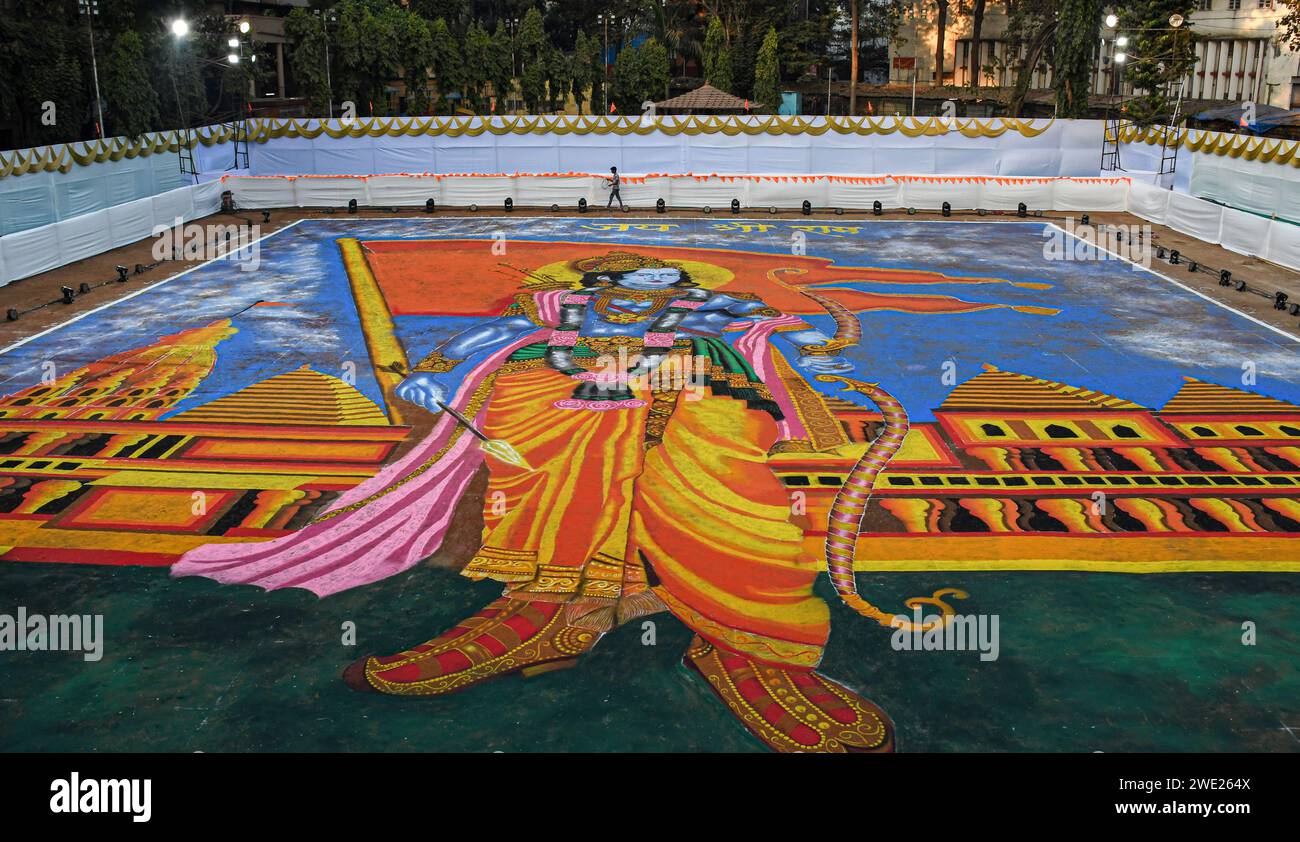 Mumbai, India. 22nd Jan, 2024. A Rangoli (a traditional Indian art form ...