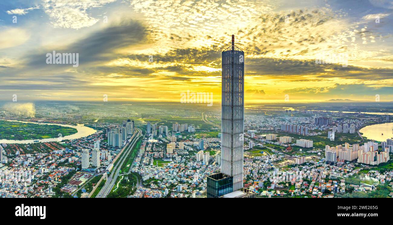 Aerial view of Ho Chi Minh futuristic skyscraper urban city skyline on ...