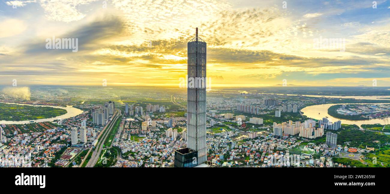 Aerial view of Ho Chi Minh futuristic skyscraper urban city skyline on ...