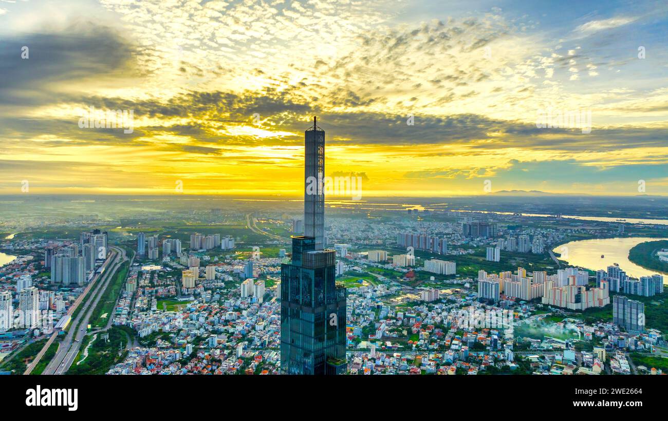 Aerial view of Ho Chi Minh futuristic skyscraper urban city skyline on ...