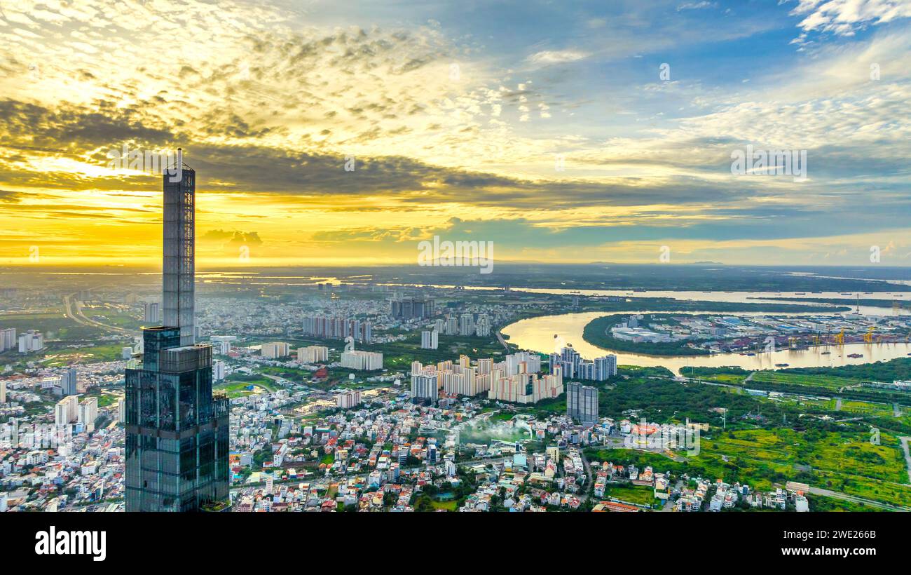 Aerial view of Ho Chi Minh futuristic skyscraper urban city skyline on ...