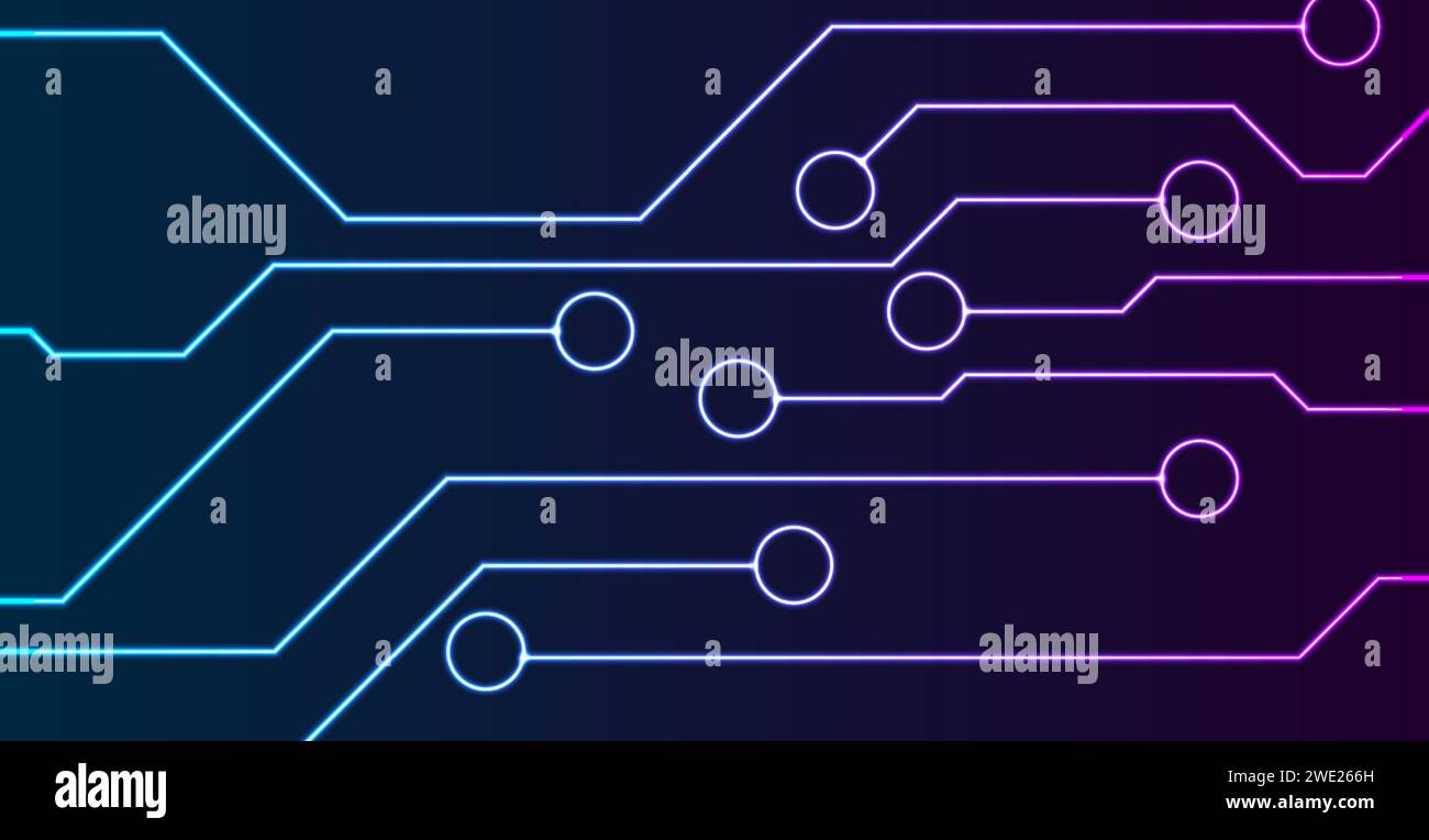 Abstract blue ultraviolet neon technology background with circuit board ...