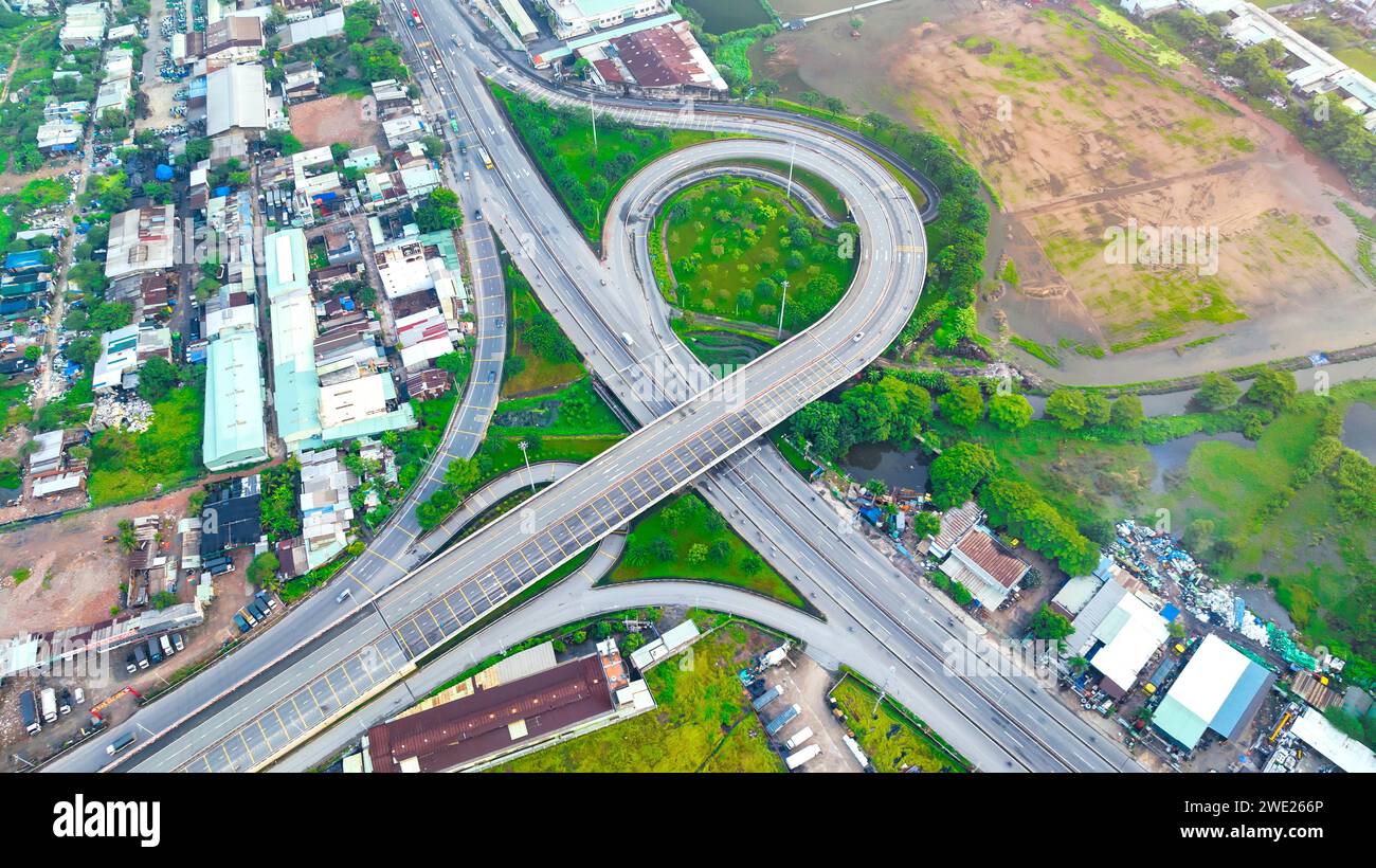 Aerial view of Saigon cityscape at morning with a complex highway ...