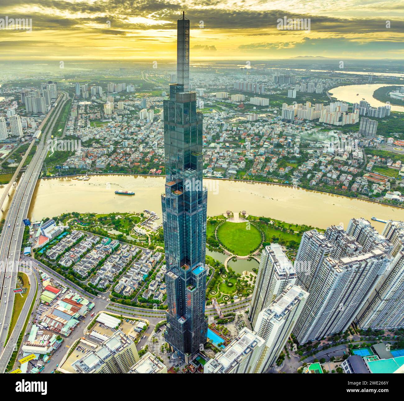 Aerial view of Ho Chi Minh futuristic skyscraper urban city skyline on ...