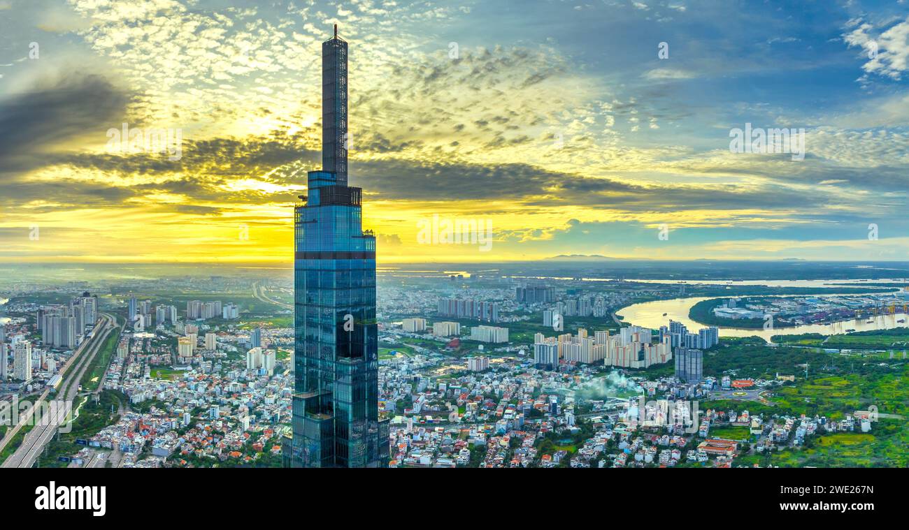 Aerial view of Ho Chi Minh futuristic skyscraper urban city skyline on ...