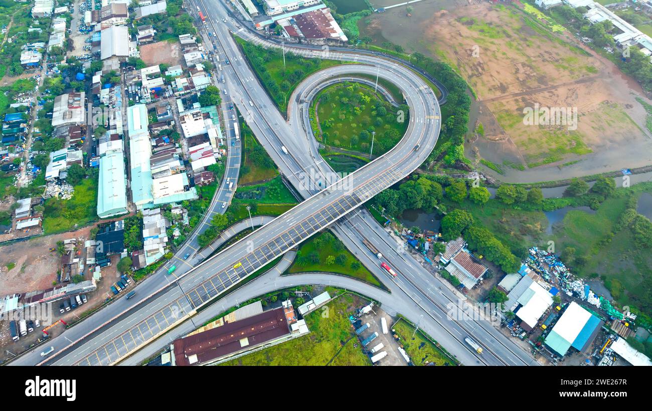 Aerial view of Saigon cityscape at morning with a complex highway ...