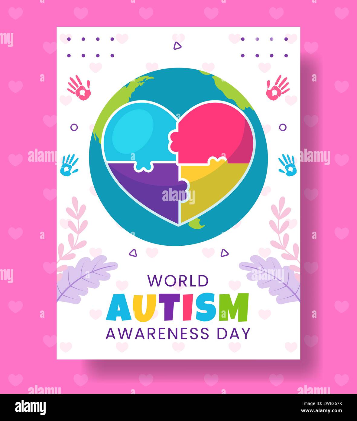 Autism Awareness Day Vertical Poster Flat Cartoon Hand Drawn Templates ...