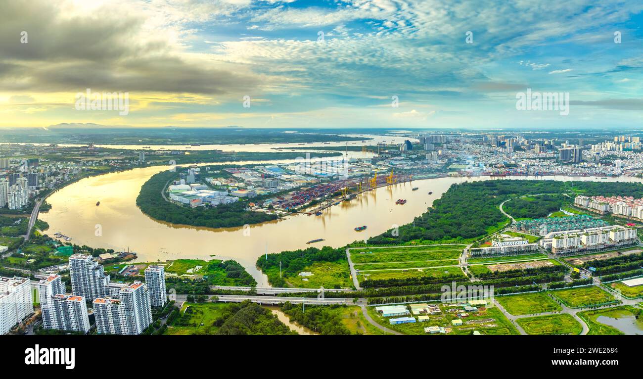 Top view aerial of a Ho Chi Minh City with development buildings ...