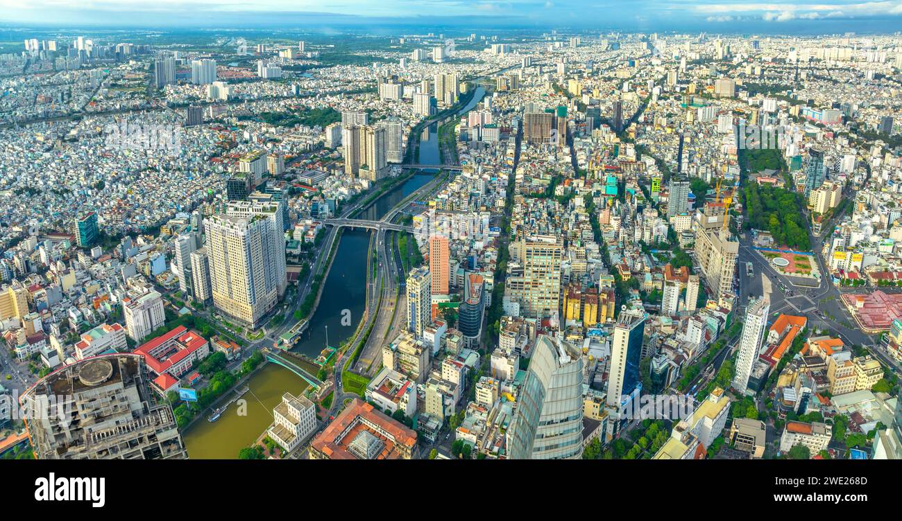 Aerial view of a Ho Chi Minh city with development buildings ...