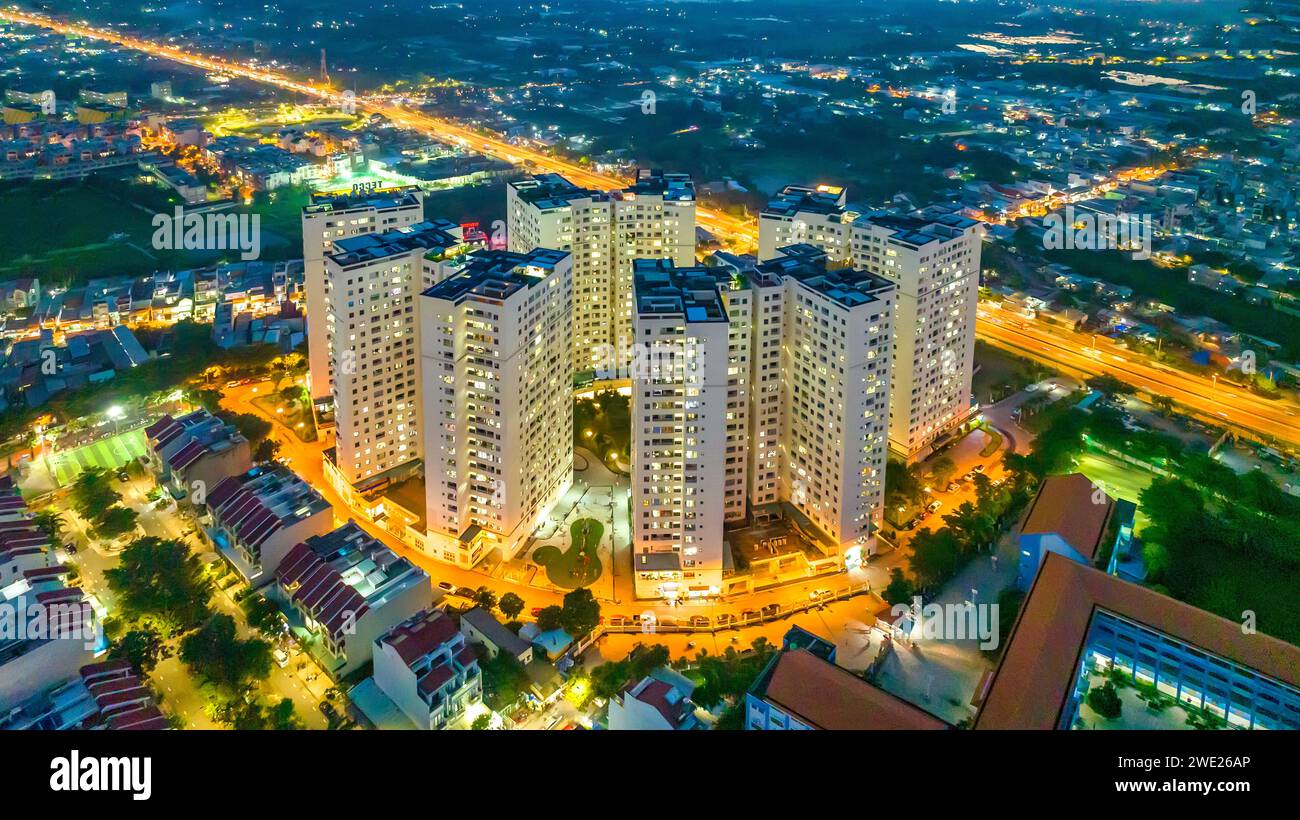 Ho Chi Minh City, Vietnam aerial view with residential area below ...