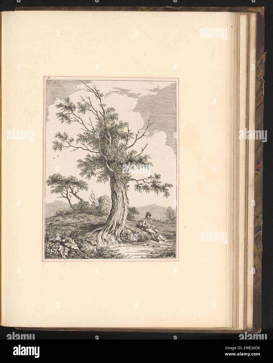 Landscape with a resting traveler at a tree, Edward Edwards, 1790 print ...