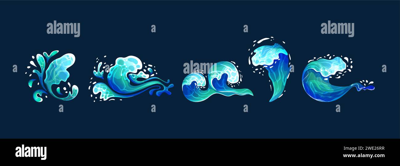 Water splashes shapes color vector icon big set. Natural aqua streams ...