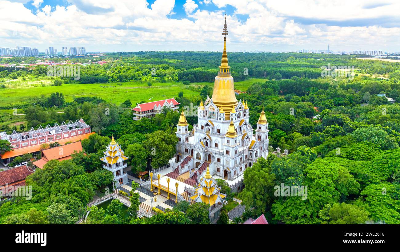 Aerial view of Buu Long Pagoda in Ho Chi Minh City, Vietnam. A ...