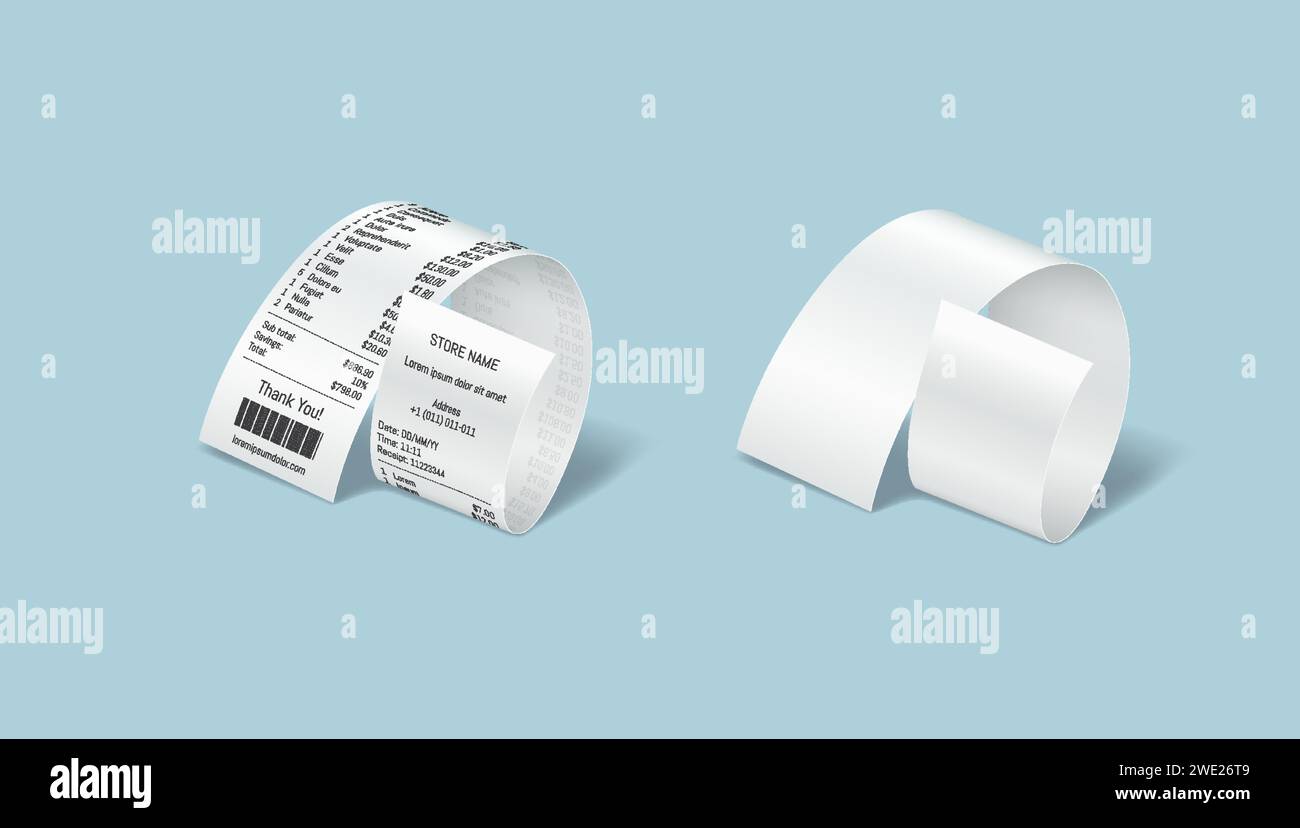 Paper bills realistic vector illustration set. Blank and filled ...