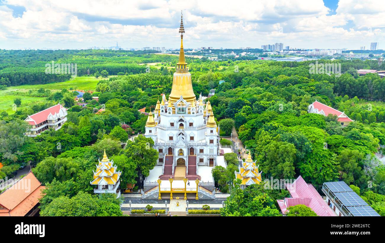 Aerial view of Buu Long Pagoda in Ho Chi Minh City, Vietnam. A ...