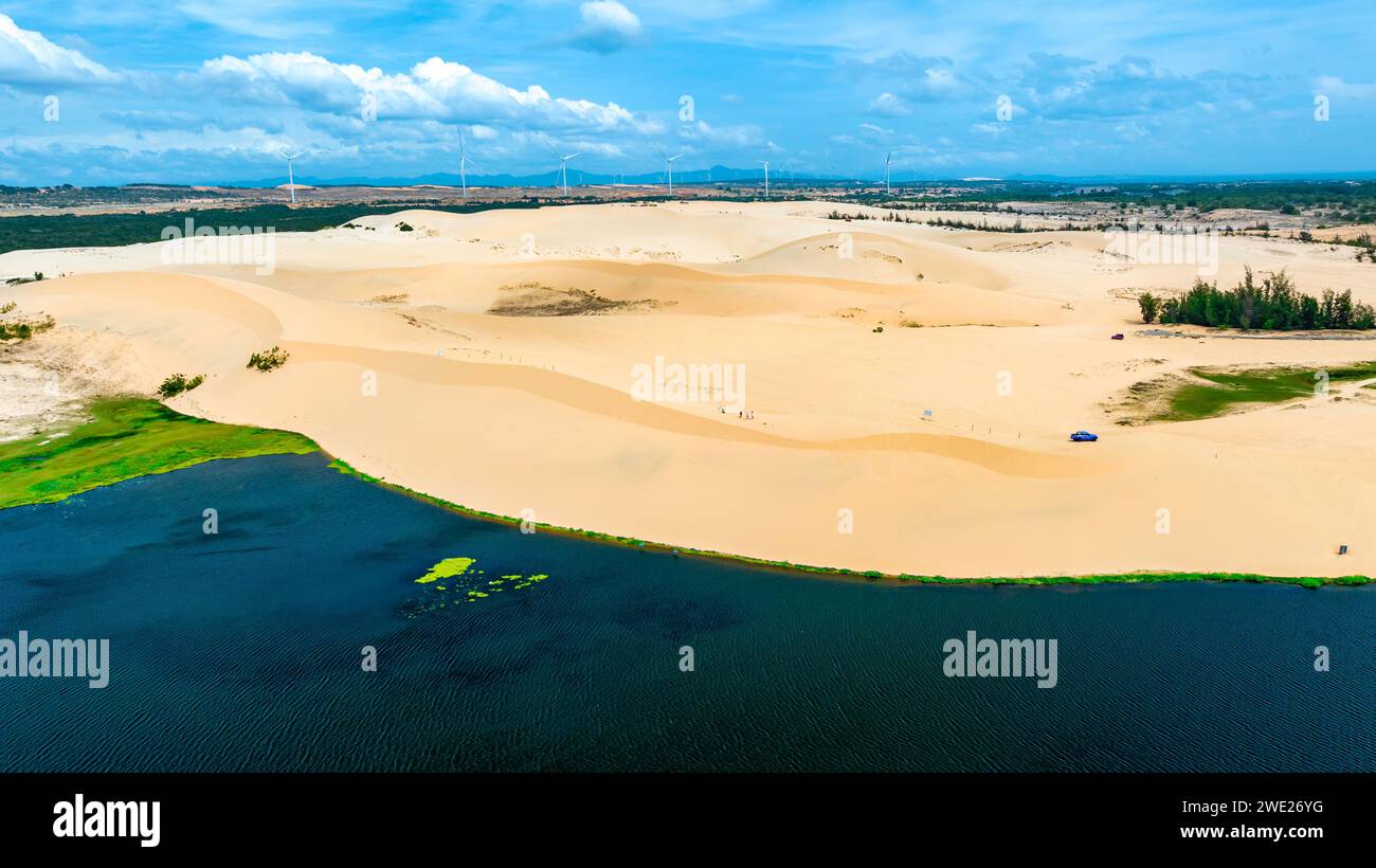 Stark geographical contrast between sand and water near Mui Ne, Vietnam ...