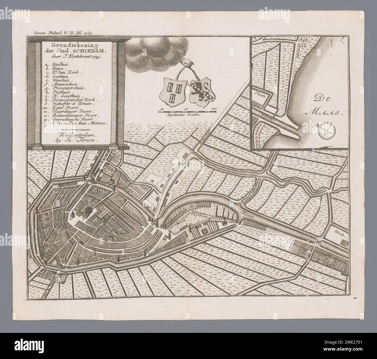 Map of the city of Schiedam, Anonymous, J. Kortebrant, 1743 print ...