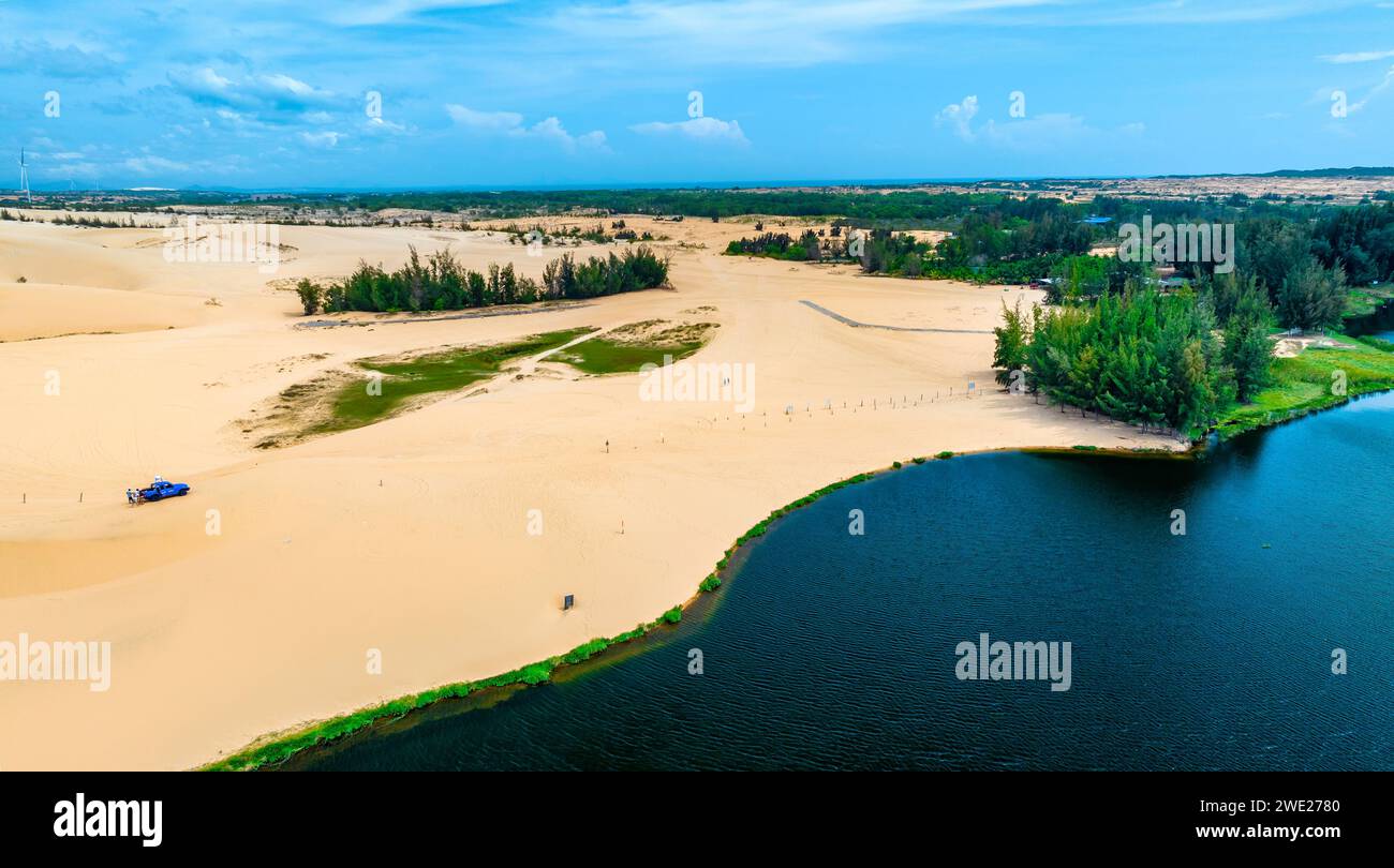 Stark geographical contrast between sand and water near Mui Ne, Vietnam ...