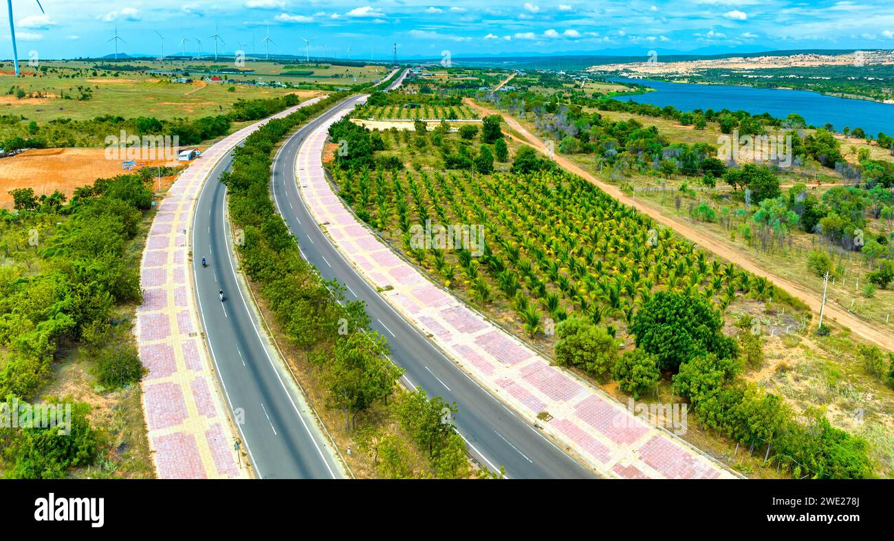 Aerial view of highway in the desert, Mui Ne, Vietnam. This is ...