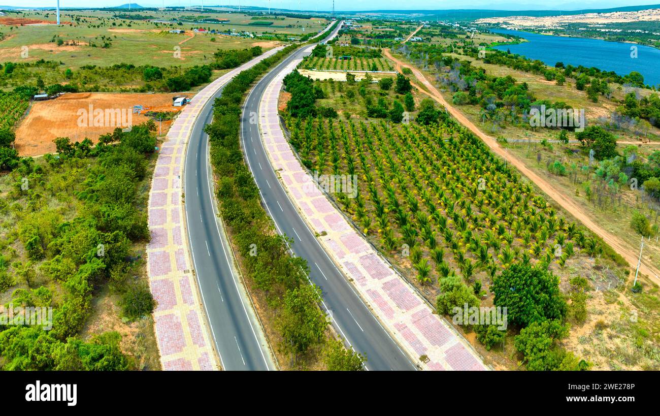 Aerial view of highway in the desert, Mui Ne, Vietnam. This is ...