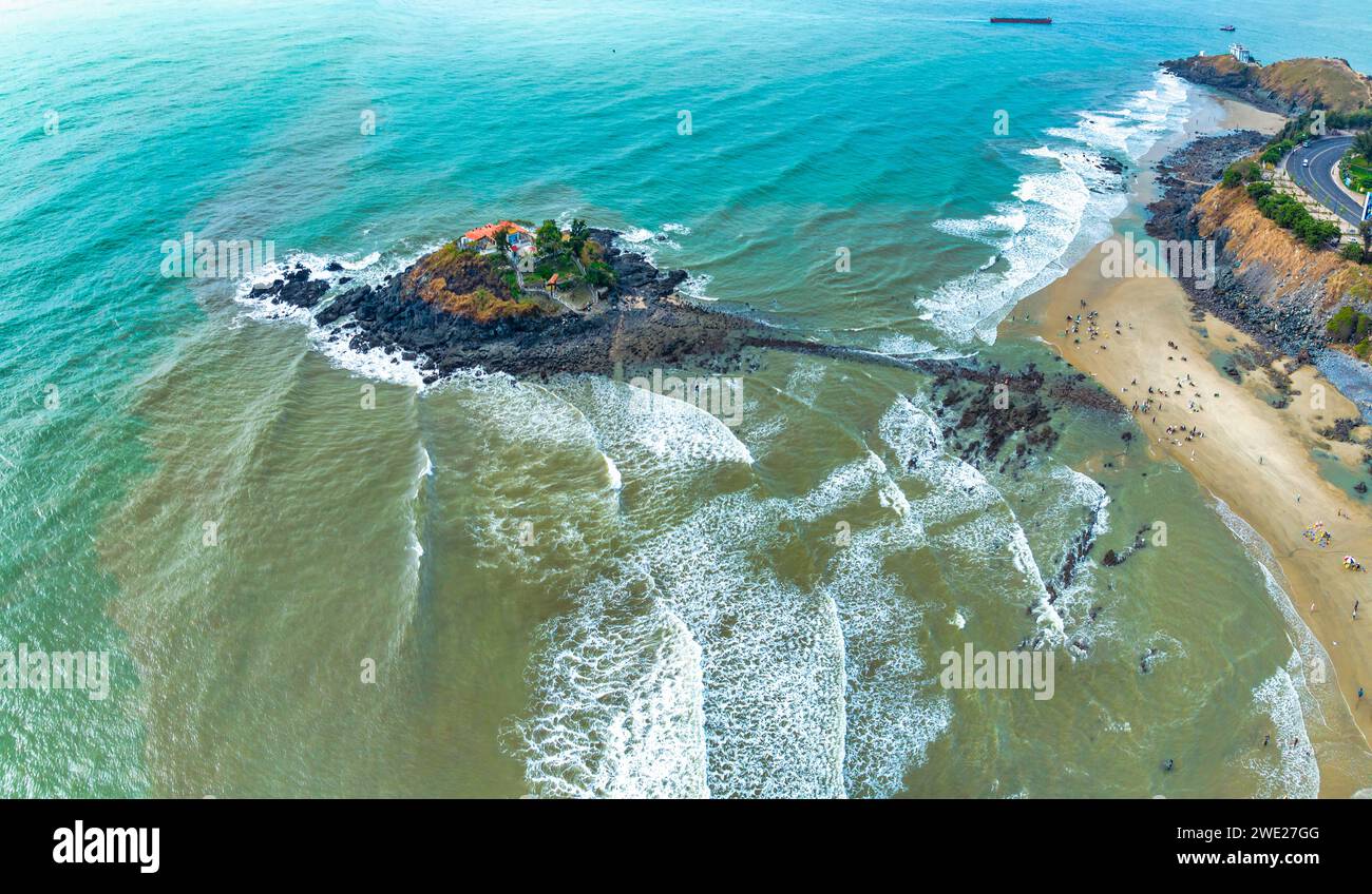 Aerial view of Hon Ba island in Vung Tau city, Vietnam. On full moon ...