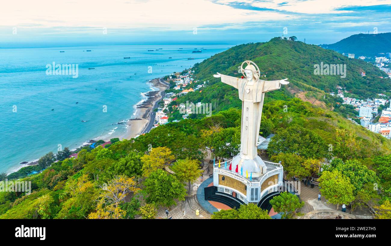 Aerial view of coastal Vung Tau city in the morning. The place where ...