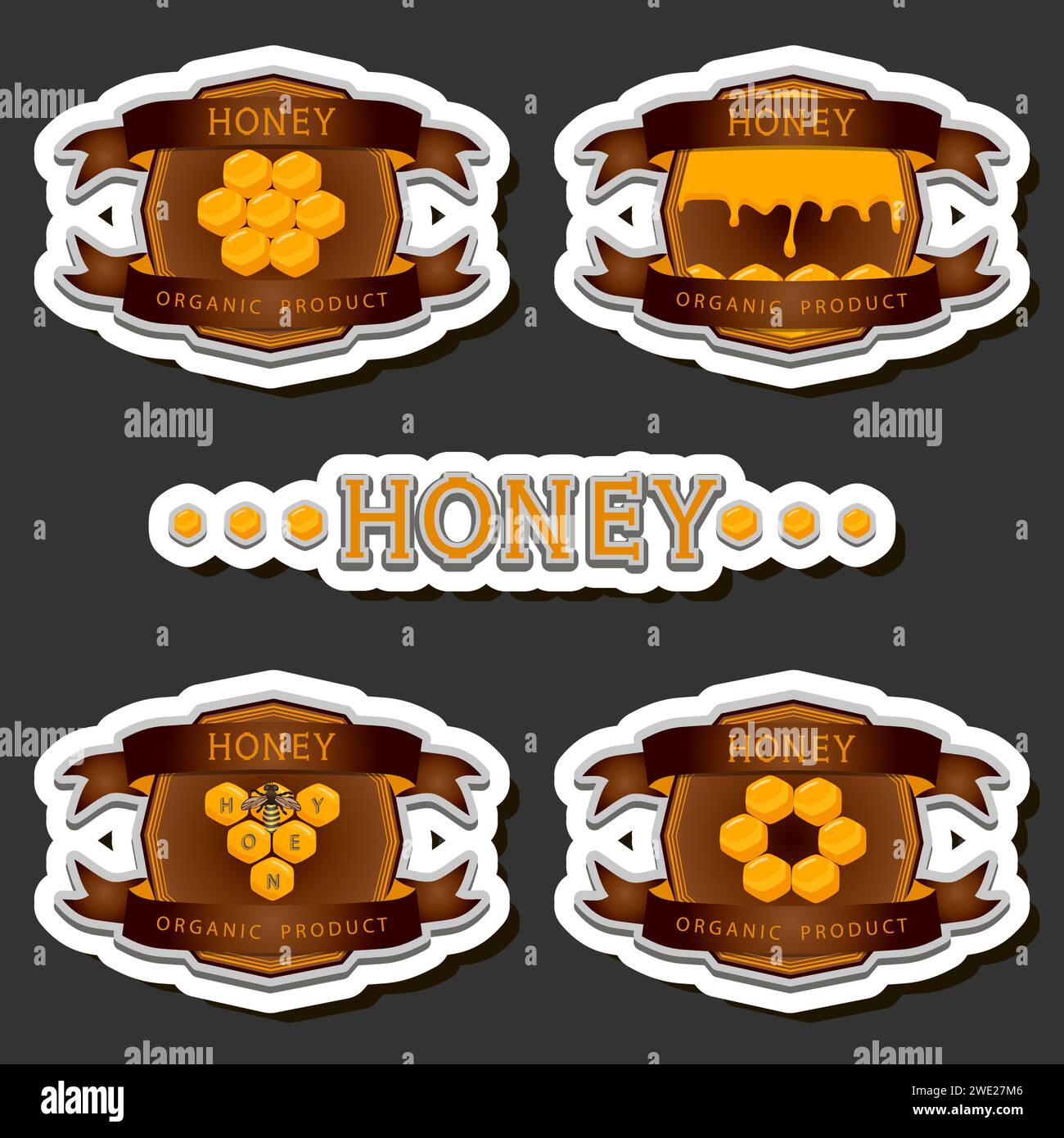 Illustration on theme for label of sugary flowing down honey in ...