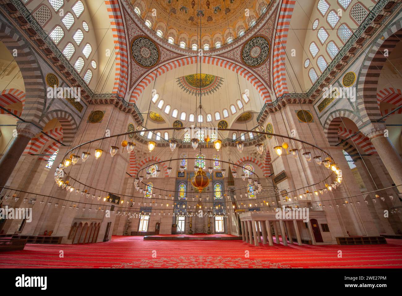 Suleymaniye Camii Mosque interior. The Mosque is an Ottoman Imperial ...