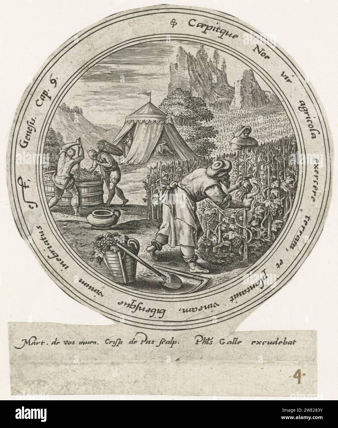 Noah installs a vineyard, Crispijn van de Passe (I), After Maerten de ...