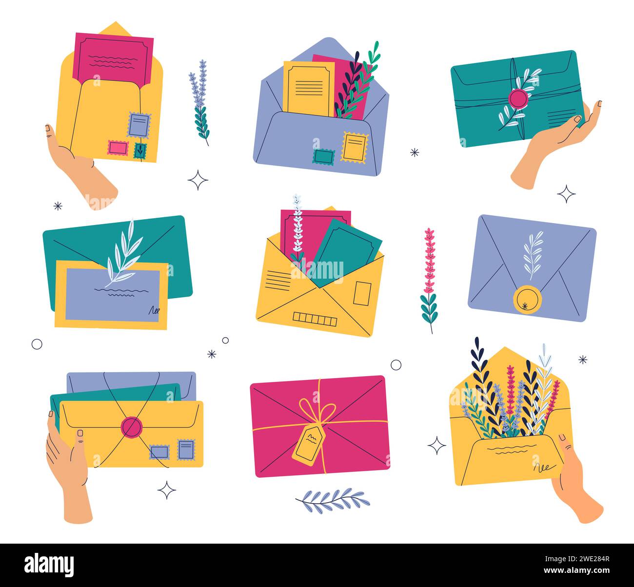 Handwritten letters with stamps and postmarks. Romantic handwritten ...