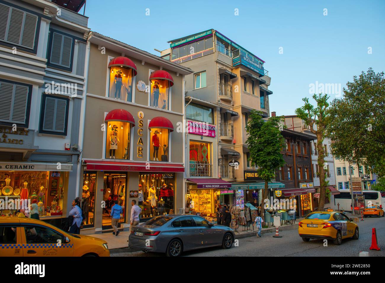 Historic commercial buildings on Mimar Mehmet Aga Caddesi Street at ...