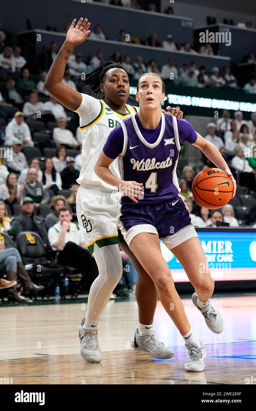 Kansas State guard Serena Sundell (4) drives to the basket as Baylor ...