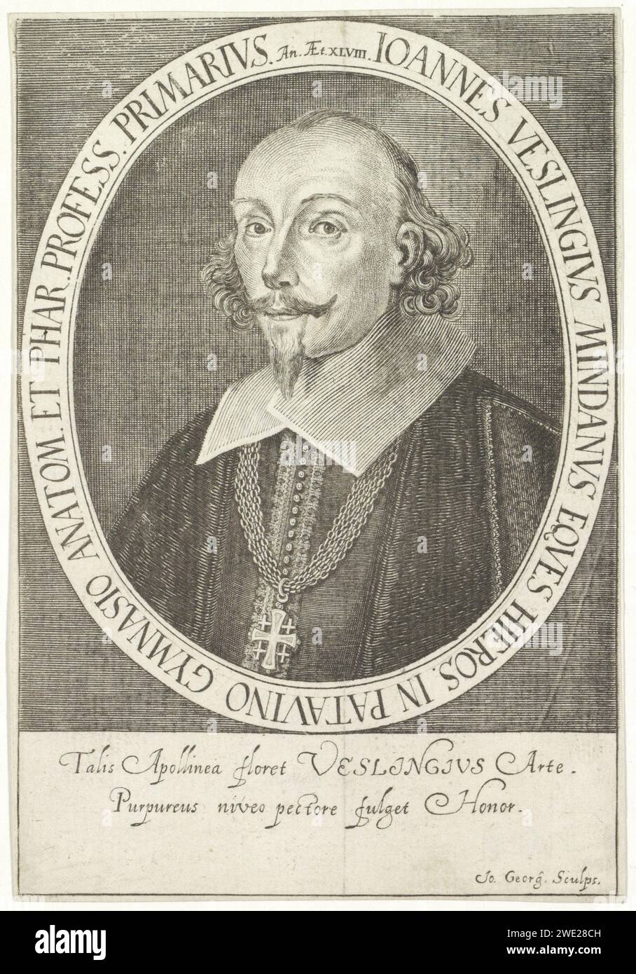 Portrait of Johannes Wesling, Giovanni Georgi, c. 1600 - c. 1699 print Italy paper engraving ...