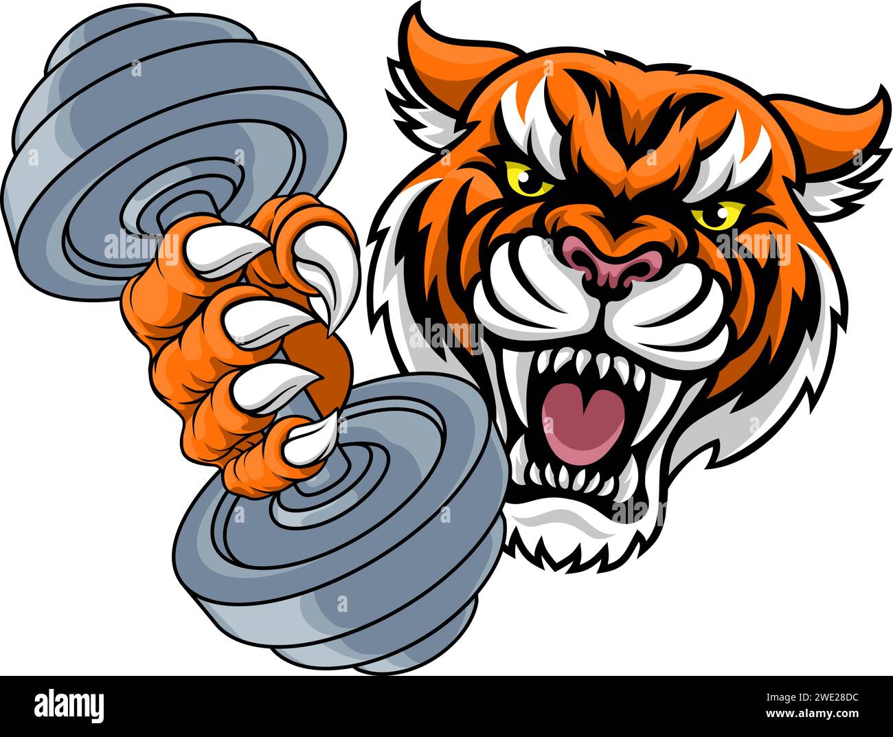 Tiger Weight Lifting Dumbbell Gym Animal Mascot Stock Vector Image ...