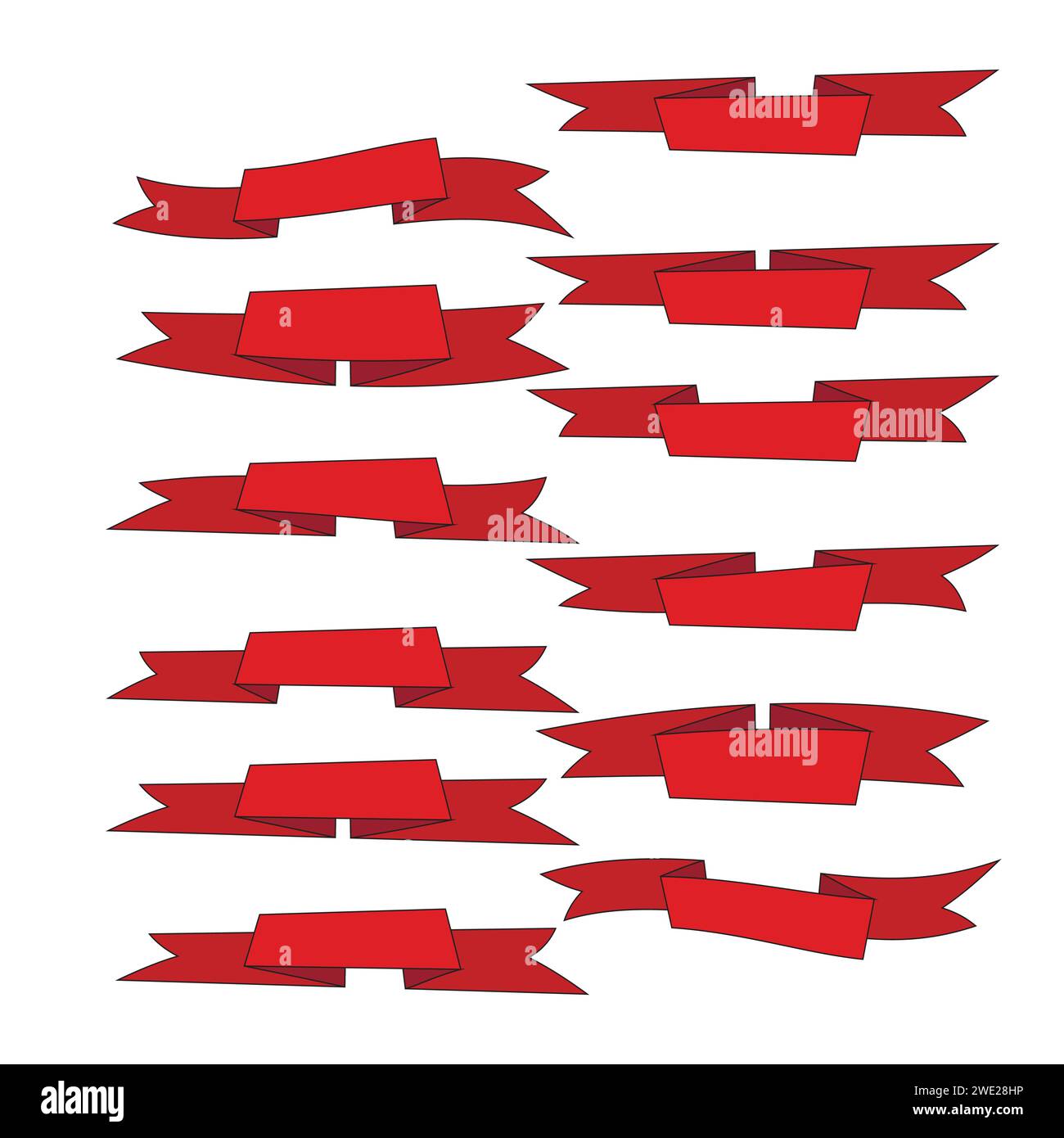Set of red flat ribbons isolated on white background. Ribbon banner ...