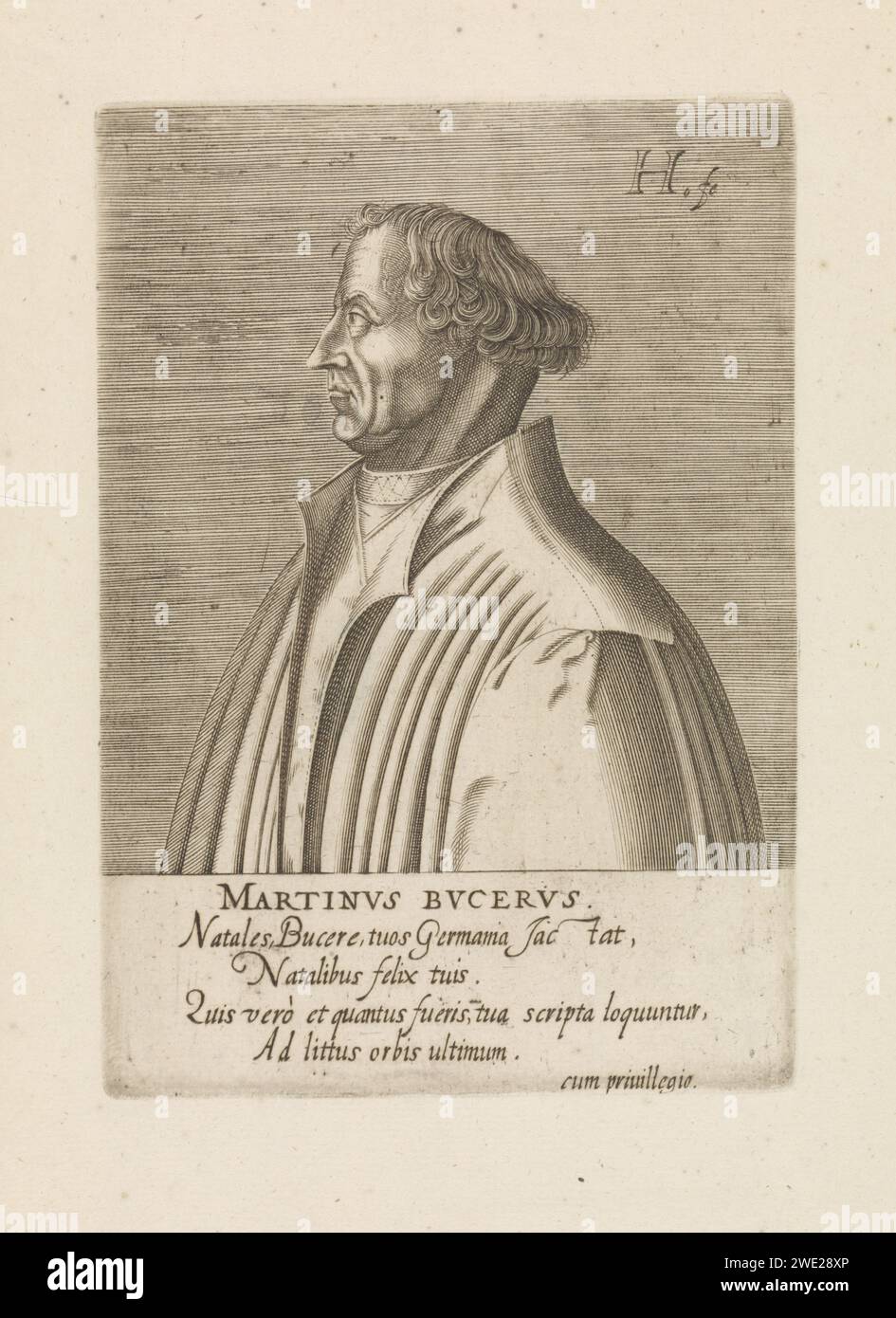 Portrait of Martinus Bucer, Hendrick Hondius (I), 1599 print Bust to ...