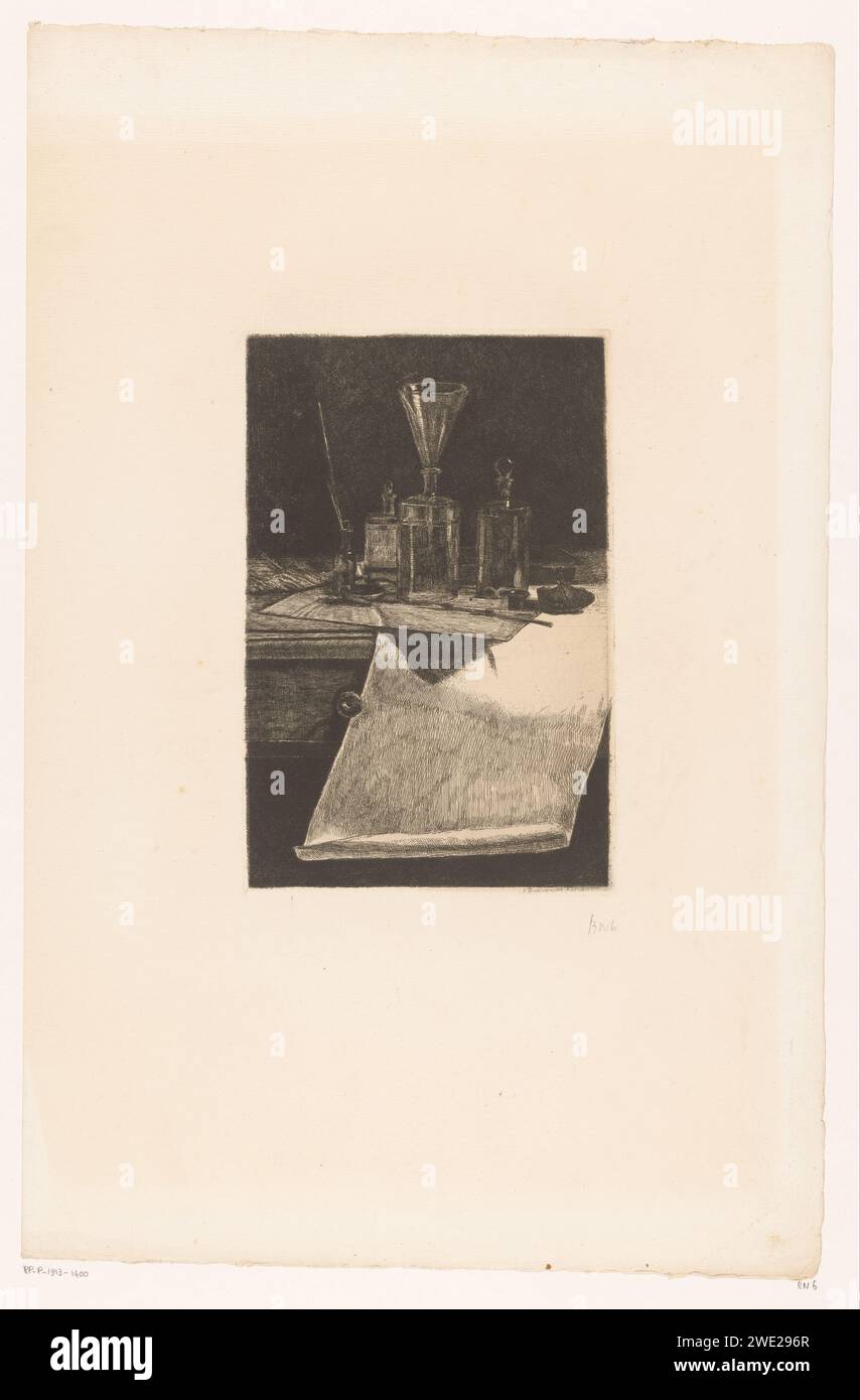 Still life with etching instruments, François Bonvin, 1861 print paper ...
