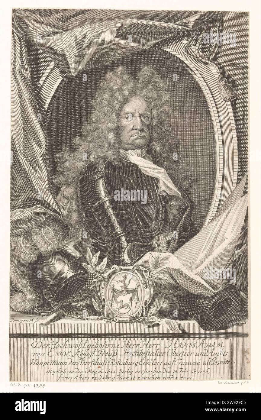 Portrait of Hans Adam von Ende, Martin Berbigeroth, 1706 - 1733 print ...