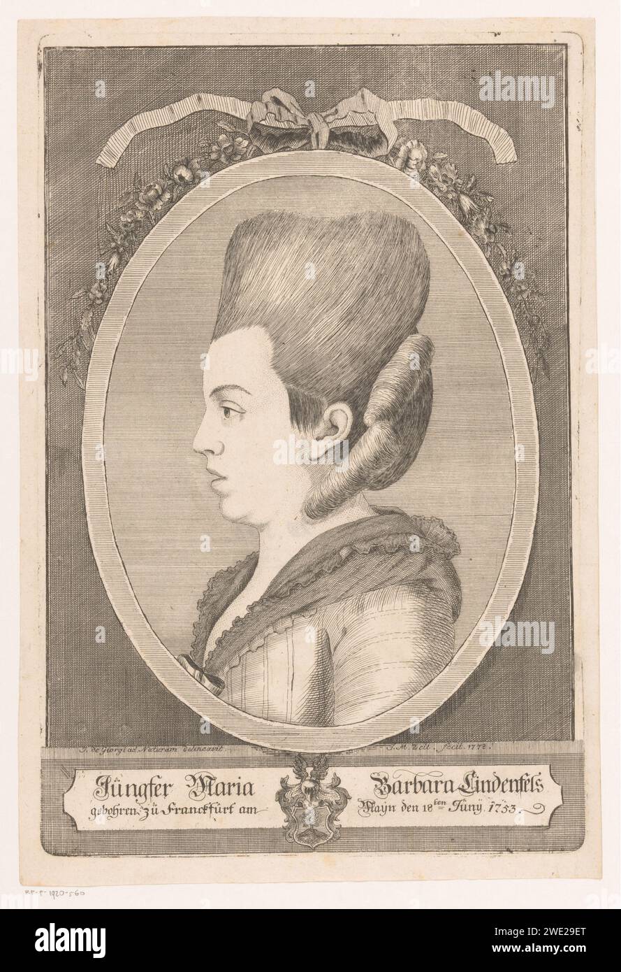 PortraT van Maria Barbara Lindenfels, Johann Michael Zell, after Johann ...