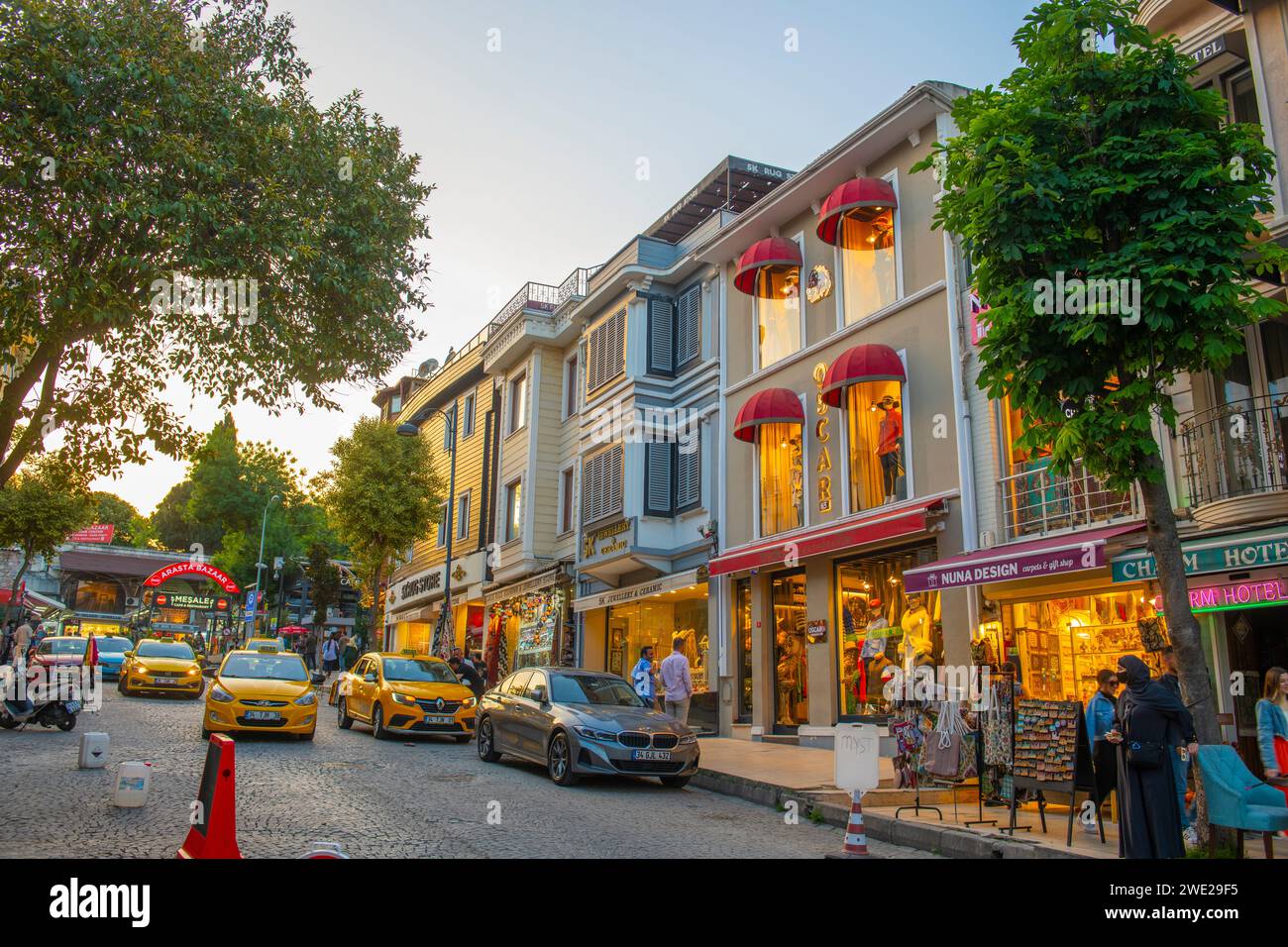 Historic commercial buildings on Mimar Mehmet Aga Caddesi Street at ...