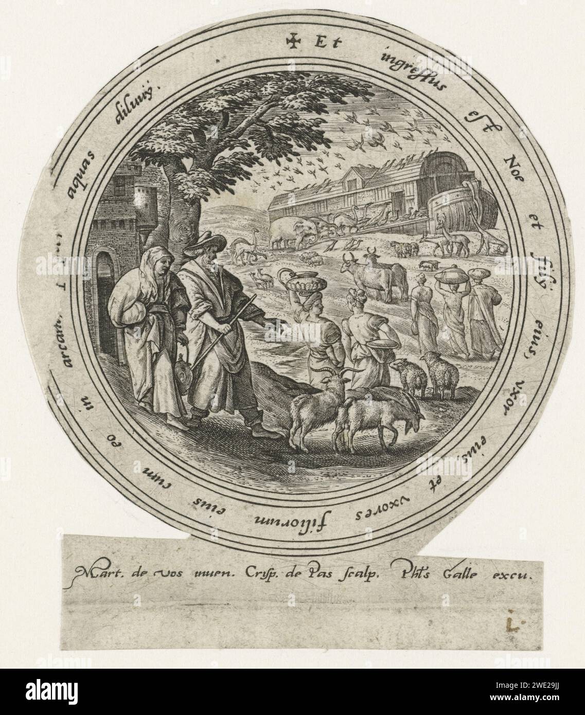 Noah goes on board the Ark, Crispijn van de Passe (I), after Maerten de ...